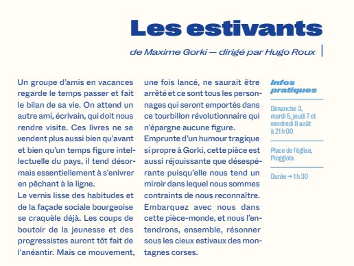 27e Rencontres Internationales de Théâtre en Corse /"Les estivants" de ...