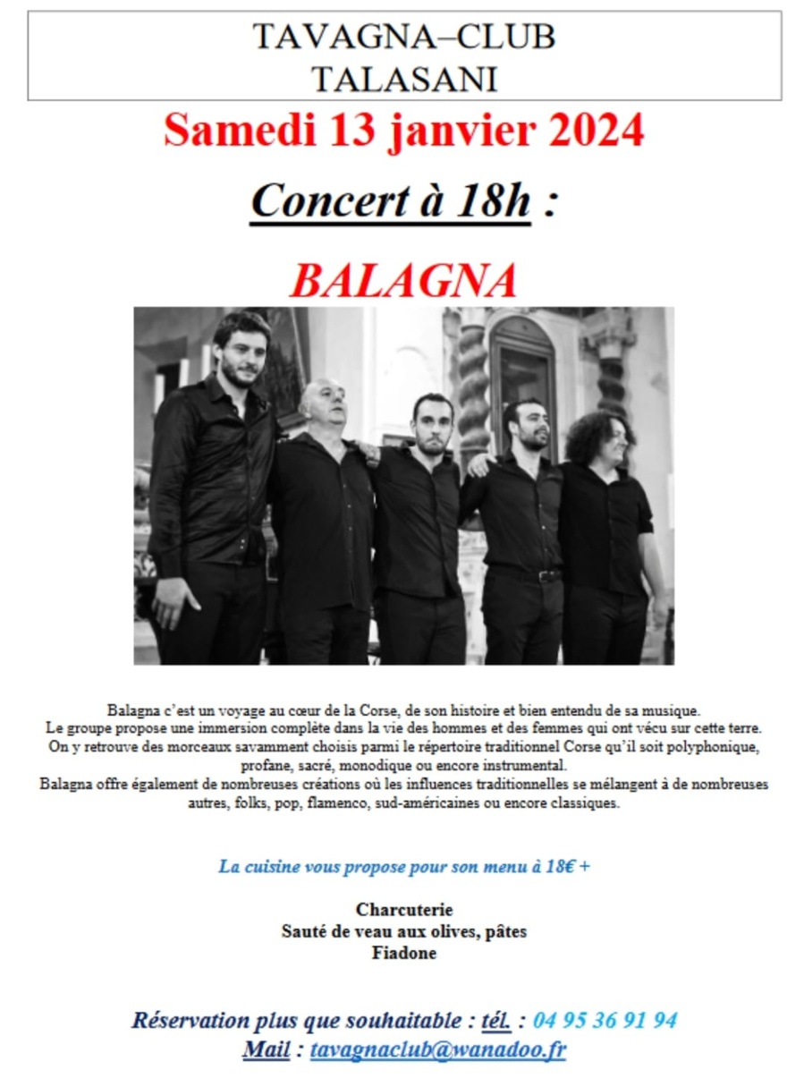 Balagna en concert - Tavagna-Club - Talasani | Agenda | a Cultura